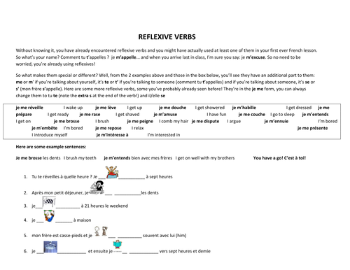 present tense reflexive verbs at 6-8th Graders | Teaching Resources