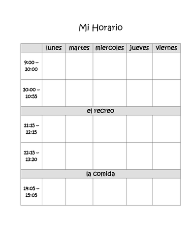 Mi Horario Escolar | Teaching Resources
