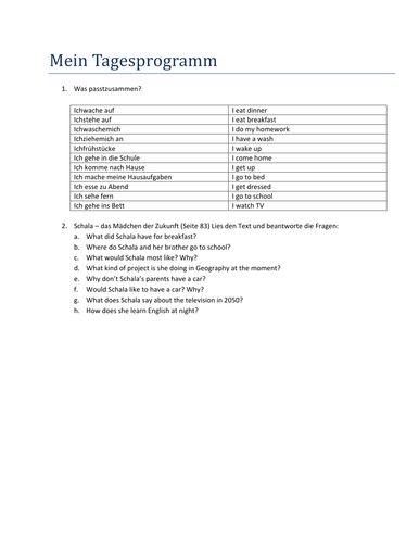 Mein Tagesprogramm | Teaching Resources