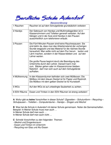 School Rules in a German School | Teaching Resources