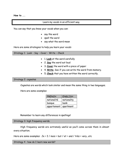 Strategies for learning vocab | Teaching Resources