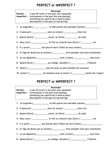 Perfect or Imperfect in French | Teaching Resources