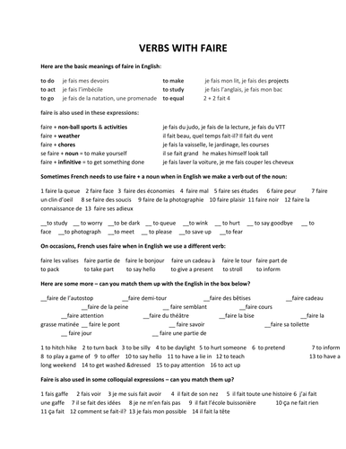 French expressions with faire | Teaching Resources