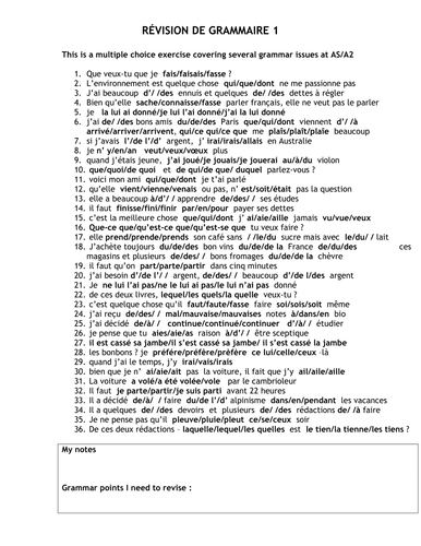 REVISION DE GRAMMAIRE | Teaching Resources