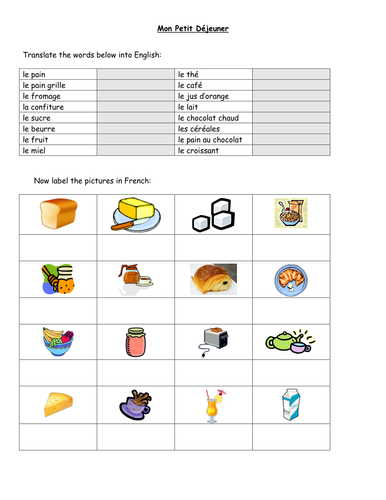 Mon Petit Déjeuner - worksheet | Teaching Resources