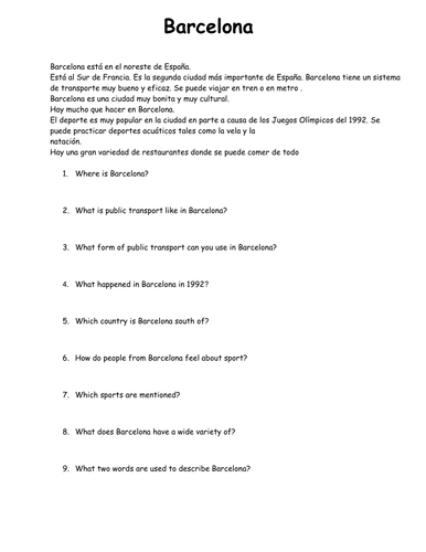 Barcelona Reading Task | Teaching Resources