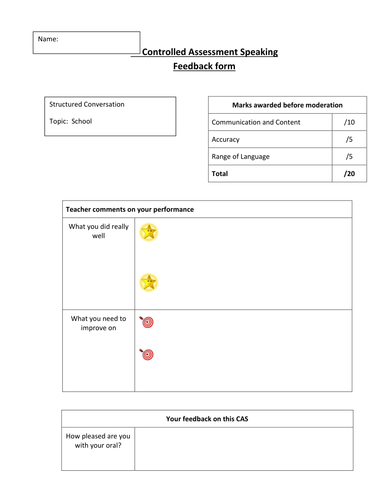 Controlled Assessment Speaking Feedback Form | Teaching Resources