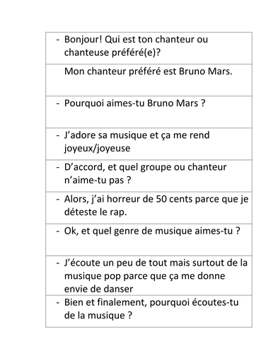 conversation: Aimes-tu la musique? | Teaching Resources
