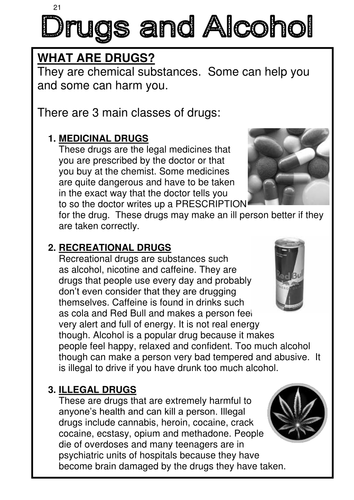 Fit and Healthy 9 Drugs and Alcohol fact sheet. | Teaching Resources