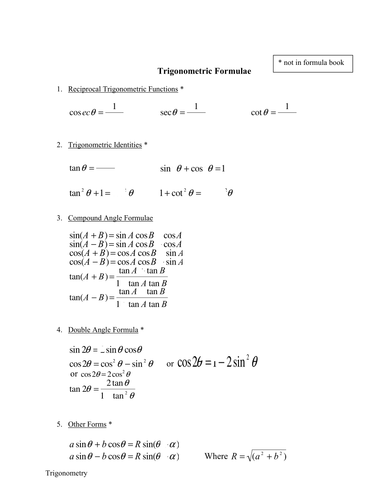 Trig Formula | Teaching Resources