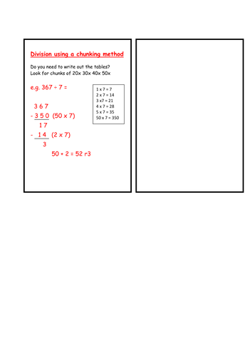 Method sheet for division using chunking | Teaching Resources Method sheet for division using chunking | Teaching Resources