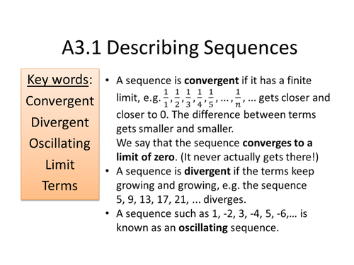 Describing sequences (convergent; oscillating...) | Teaching Resources