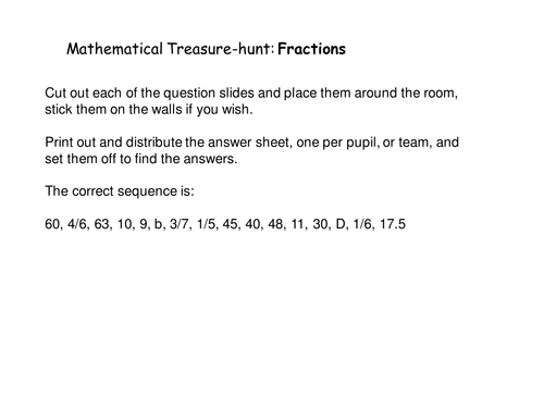 Fraction treasure hunt | Teaching Resources