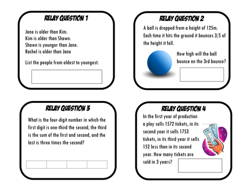 Math Relay Races (Problem-solving Puzzles) | Teaching Resources