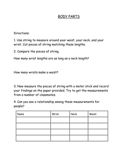 Body parts measuring | Teaching Resources