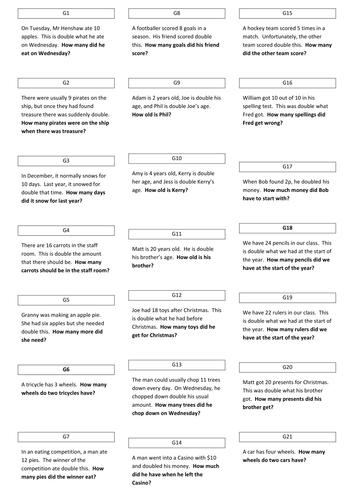 Differentiated word problems for doubling | Teaching Resources