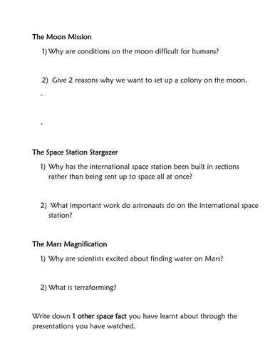 Living in Space Project | Teaching Resources