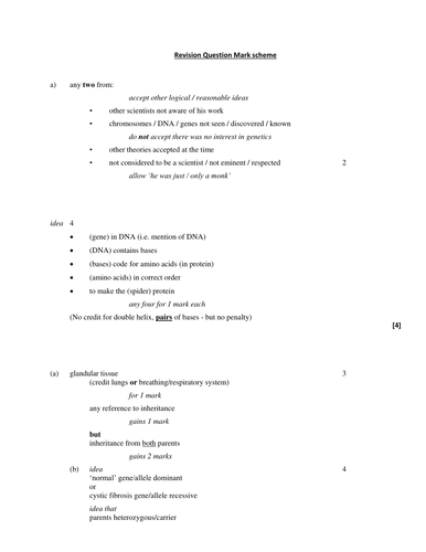 Genetics Revision Questions | Teaching Resources
