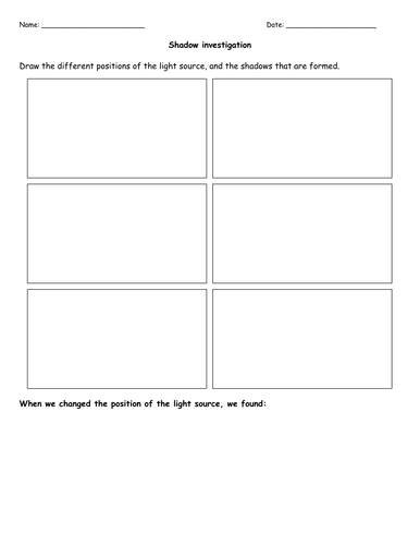 Shadow Investigation Handout | Teaching Resources