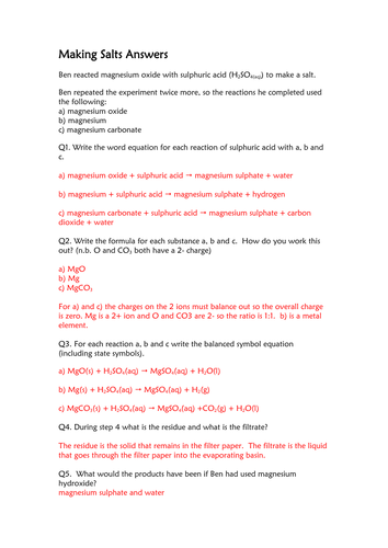 Making salts and calculating yields handout | Teaching Resources