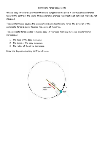 Centripetal Force/ Circular motion | Teaching Resources