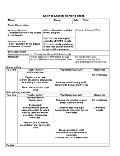 Conservation of Biodiversity lesson | Teaching Resources