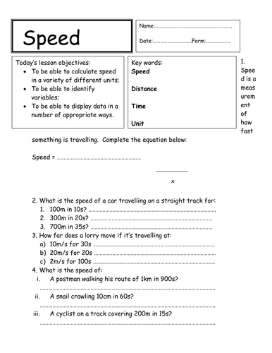 Speed | Teaching Resources