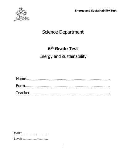 Energy and Sustainability test | Teaching Resources
