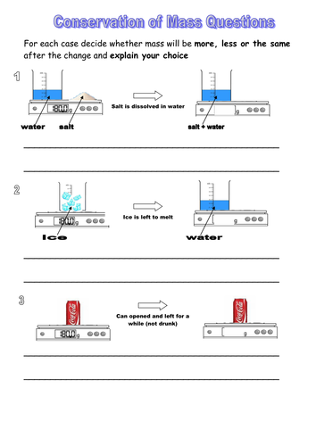 Conservation of mass handout | Teaching Resources