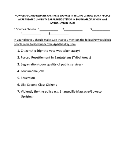 Apartheid Controlled Assessment - Planning | Teaching Resources