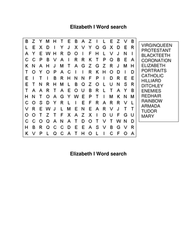 Elizabeth I Wordsearch | Teaching Resources