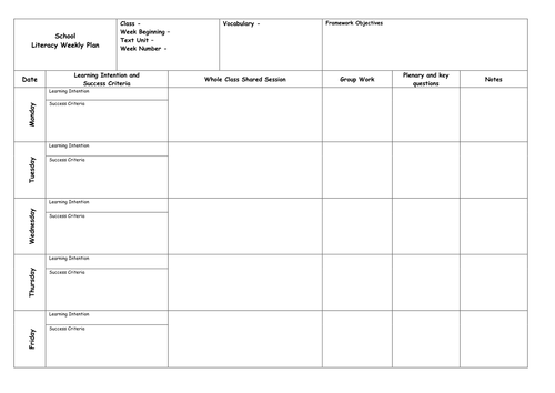 Blank Weekly English and math Planning Templates | Teaching Resources