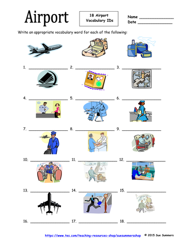 Airport Vocabulary 18 IDs Worksheet for Any Language | Teaching Resources