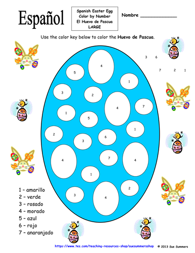 Spanish Easter Egg Color by Number - Huevo de Pascua | Teaching Resources