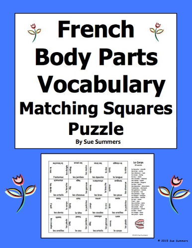 French Body Parts 4 x 4 Matching Squares Puzzle - Le Corps | Teaching ...