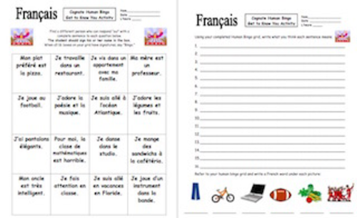 French Cognate Human Bingo Get to Know You Activity | Teaching Resources