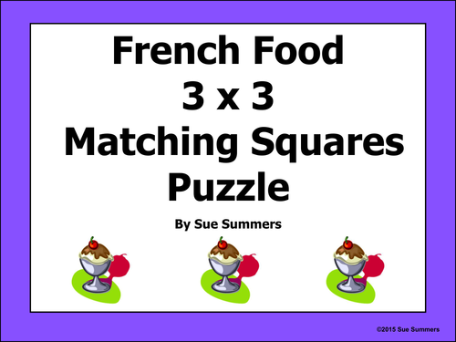 French Food 3 x 3 Matching Squares Puzzle | Teaching Resources
