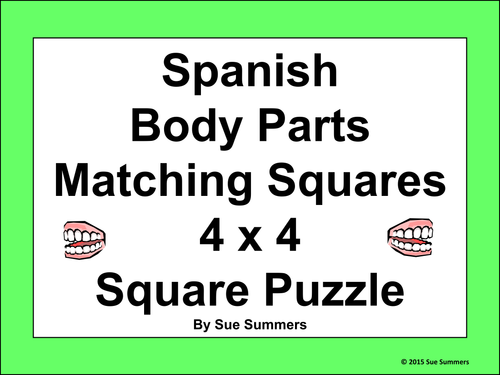 Spanish Body Parts 4 x 4 Matching Squares Puzzle - El Cuerpo | Teaching ...