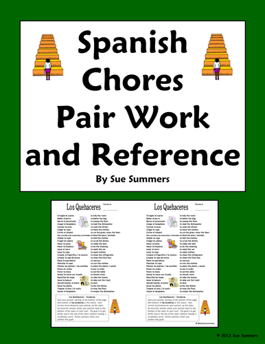 Spanish Chores Vocabulary Pair Work and Reference / Quehaceres ...