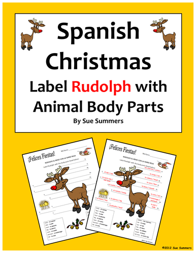 Spanish Christmas / Navidad Label Rudolph with Animal Body Parts ...