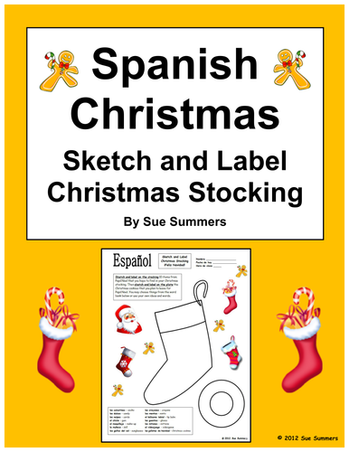 Spanish Christmas Stocking Sketch and Label | Teaching Resources