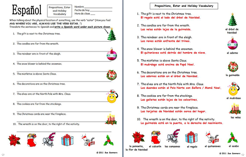 Spanish Christmas, Estar and Prepositions Worksheet - Navidad ...