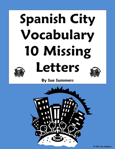 Spanish City Vocabulary Missing Letter Worksheet | Teaching Resources