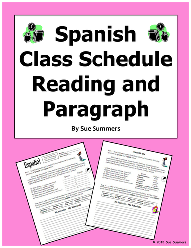 Spanish Class Schedule Paragraph with Order Words, Student Schedule ...