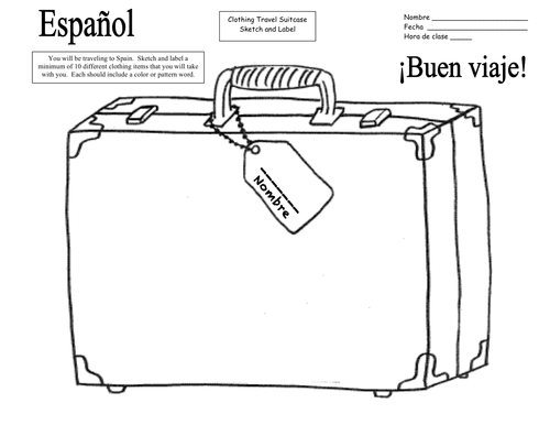 Spanish Clothing Travel Suitcase Sketch and Label and Vocabulary ...
