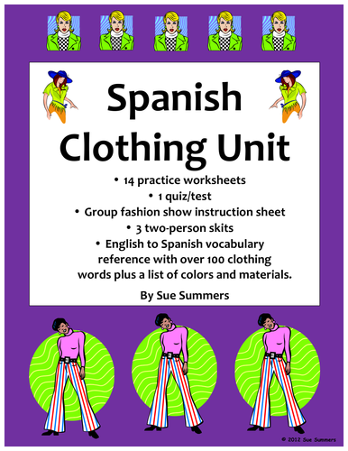 Spanish Clothing Unit - Vocabulary, Skits and Worksheets - 42 Pages ...