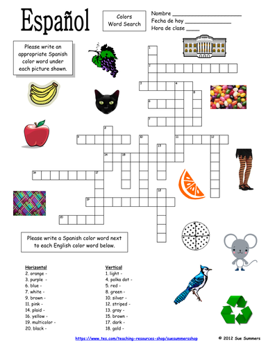 Spanish Colors Crossword and Image IDs - Los Colores | Teaching Resources