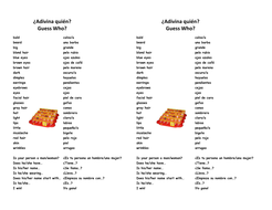 Spanish Guess Who Game Advina Quien Vocabulary Reference 31 Words ...