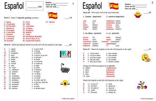 Spanish Midterm, Final Exam, or Exam Review Homework | Teaching Resources