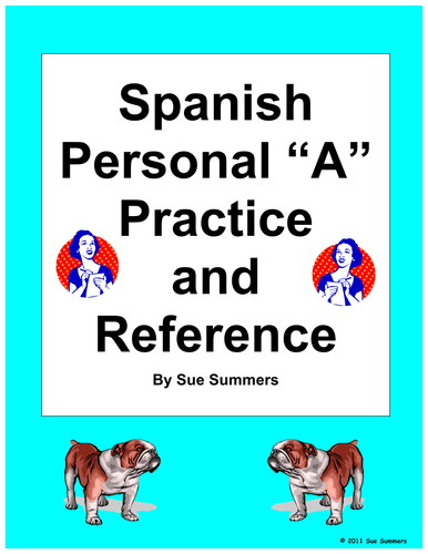 Spanish Personal A Fill In the Blank, 15 Translations, and Reference ...
